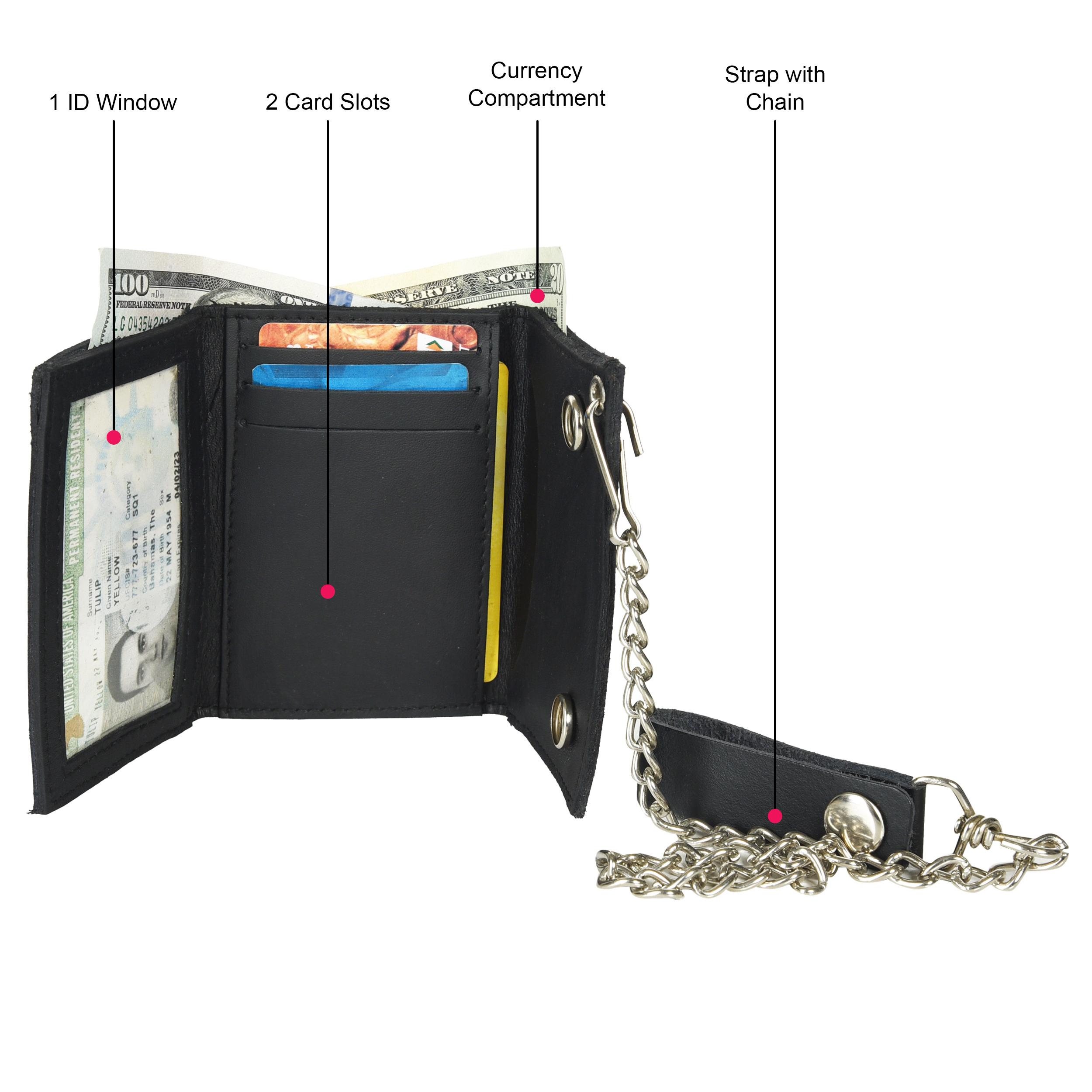 Leatherboss Genuine Leather Men's Trifold Wallet with Chain Biker ...