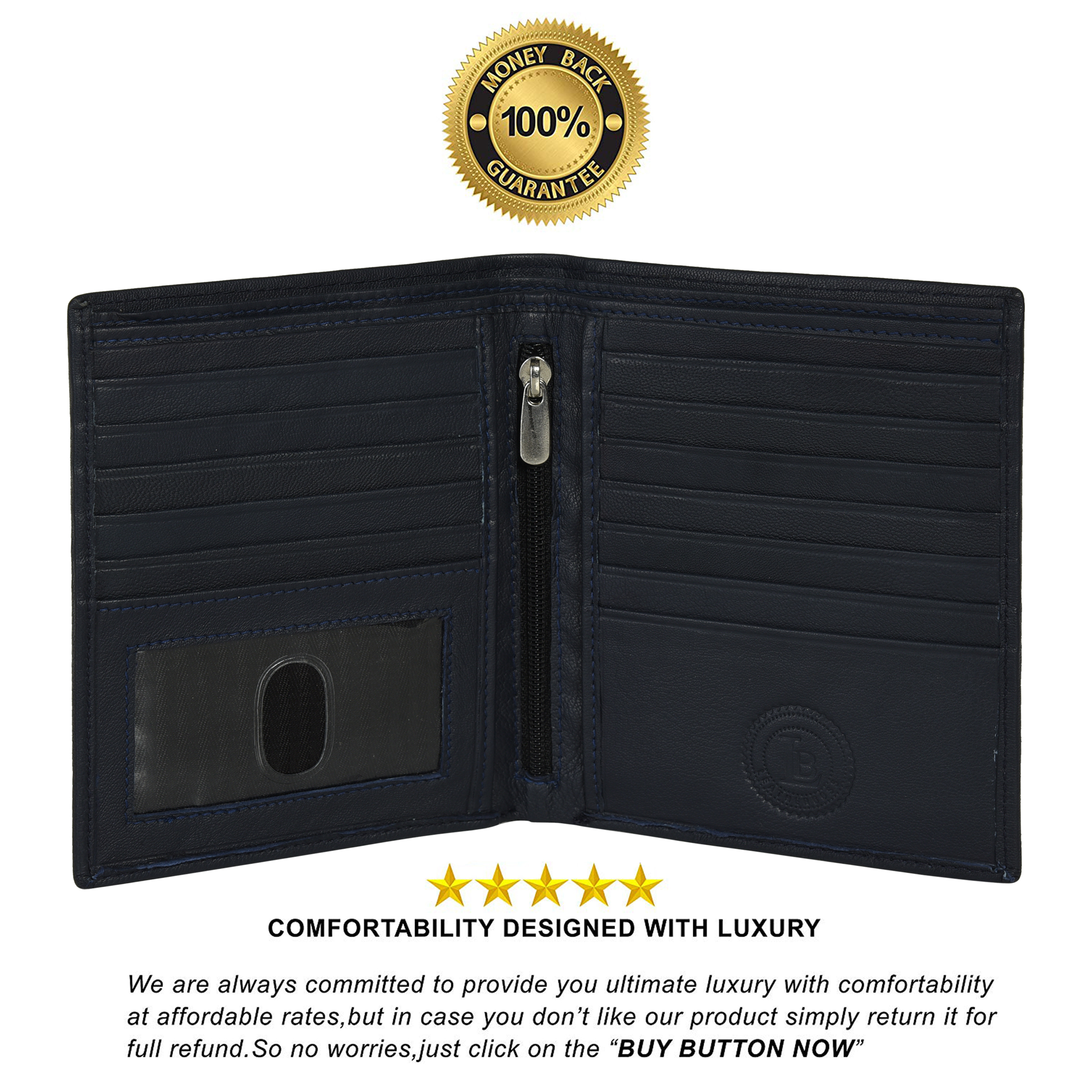 Leatherboss Genuine Leather Slim Hipster Cowhide Credit Card Bifold ...